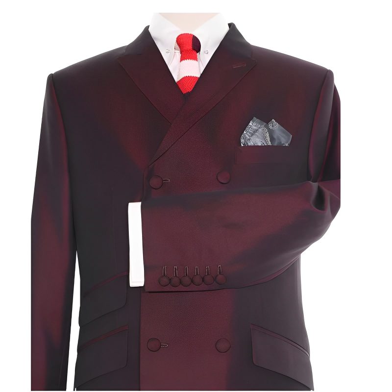 Wine & Black Double Breasted Mod Suit – 6 Button Retro Tailored Set ...